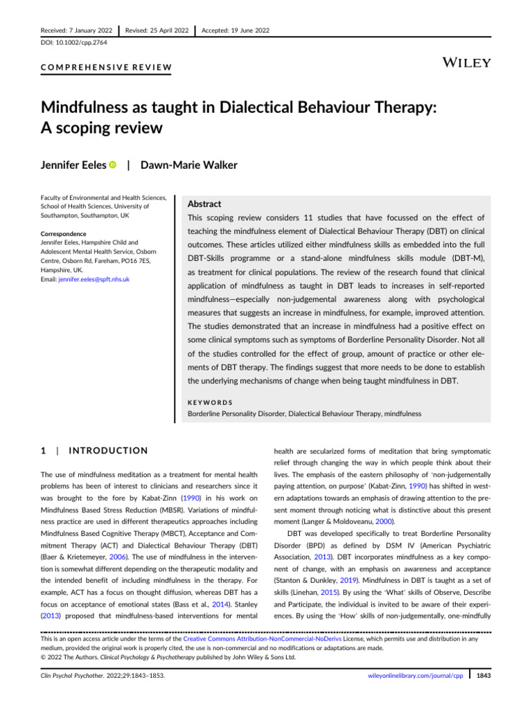 Mindfulness in Dialectical Behaviour Therapy | PDF | Dialectical ...