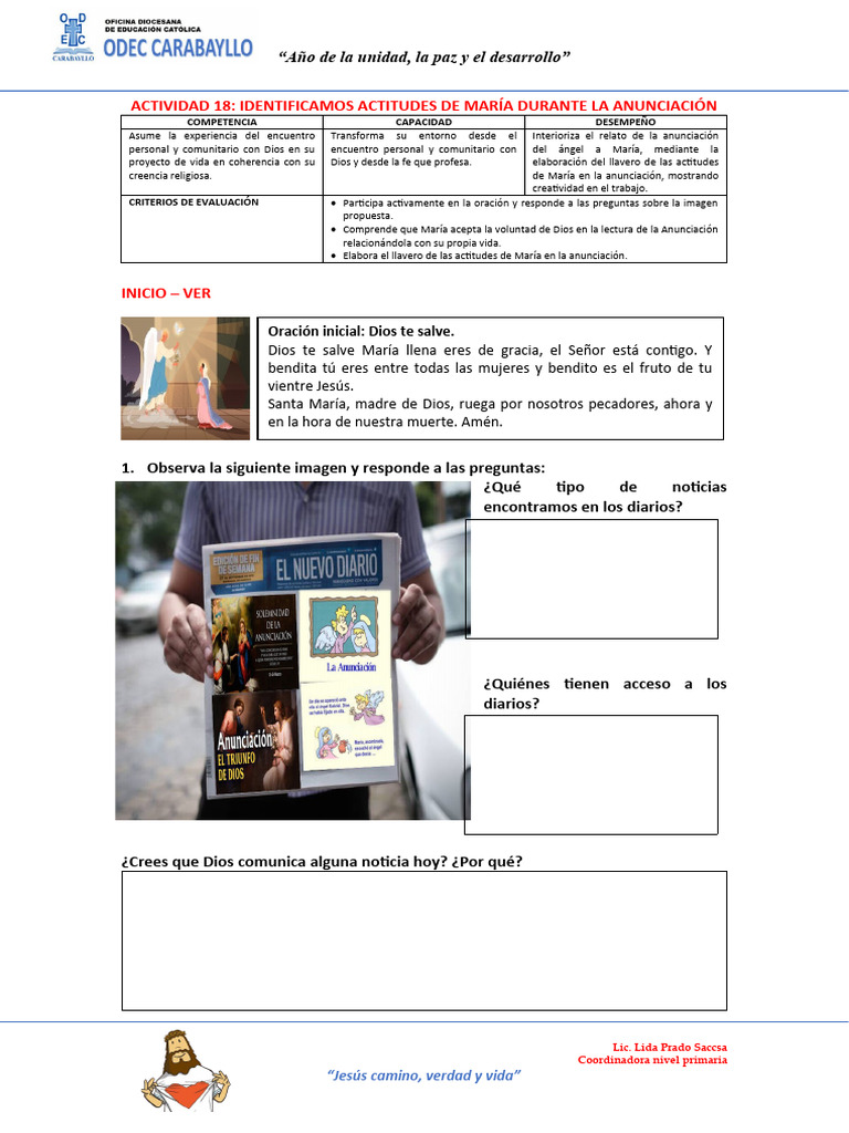 18 Identificamos Actitudes de María Durante La Anunciación Quinto Grado ...