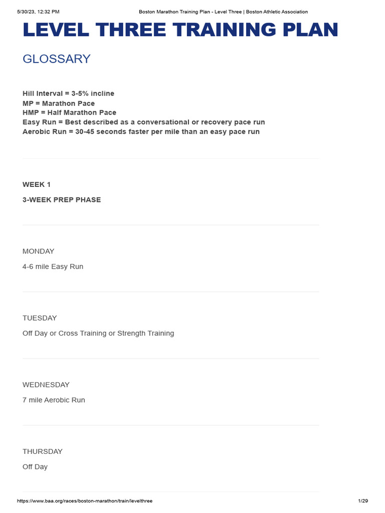 Boston Marathon Level 3 Training Plan | PDF | Strength Training | Marathon