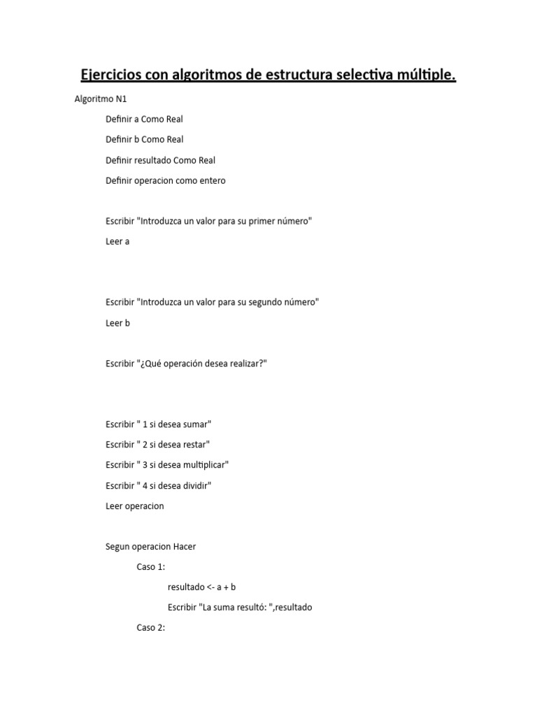 Ejercicios Con Algoritmos de Estructura Selectiva Múltiple | PDF | Matemáticas | Aritmética