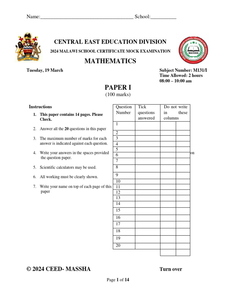 2024 Ceed Mathematics - Paper I | PDF | Triangle | Circle