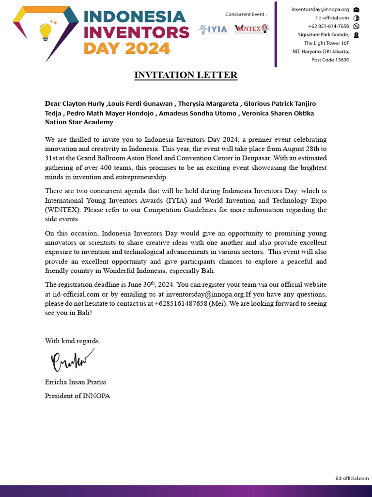 Invitation Letter IND Clayton Hurly | PDF | Payments | Economies