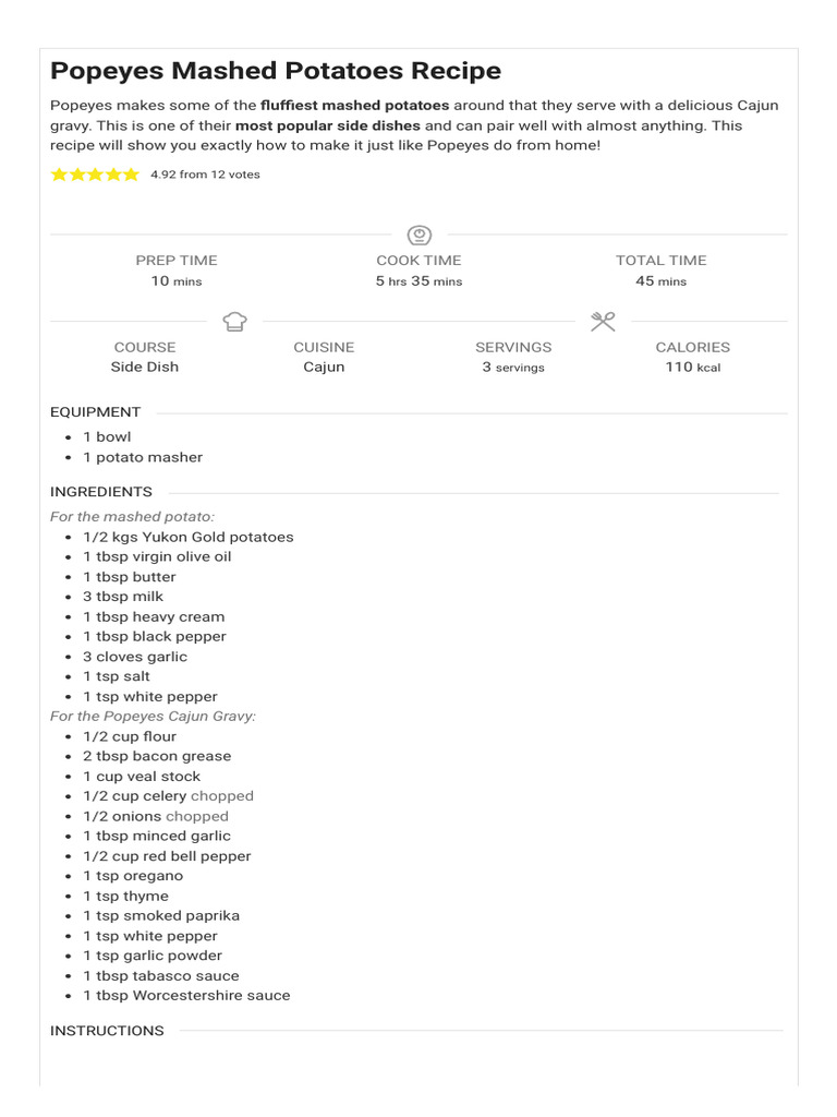 Homemade Popeyes Mashed Potatoes | PDF | Cajun Cuisine | Potato