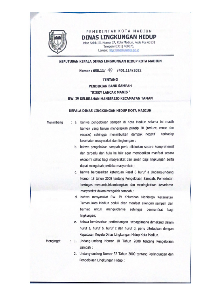 SK Bank Sampah RW 4 | PDF