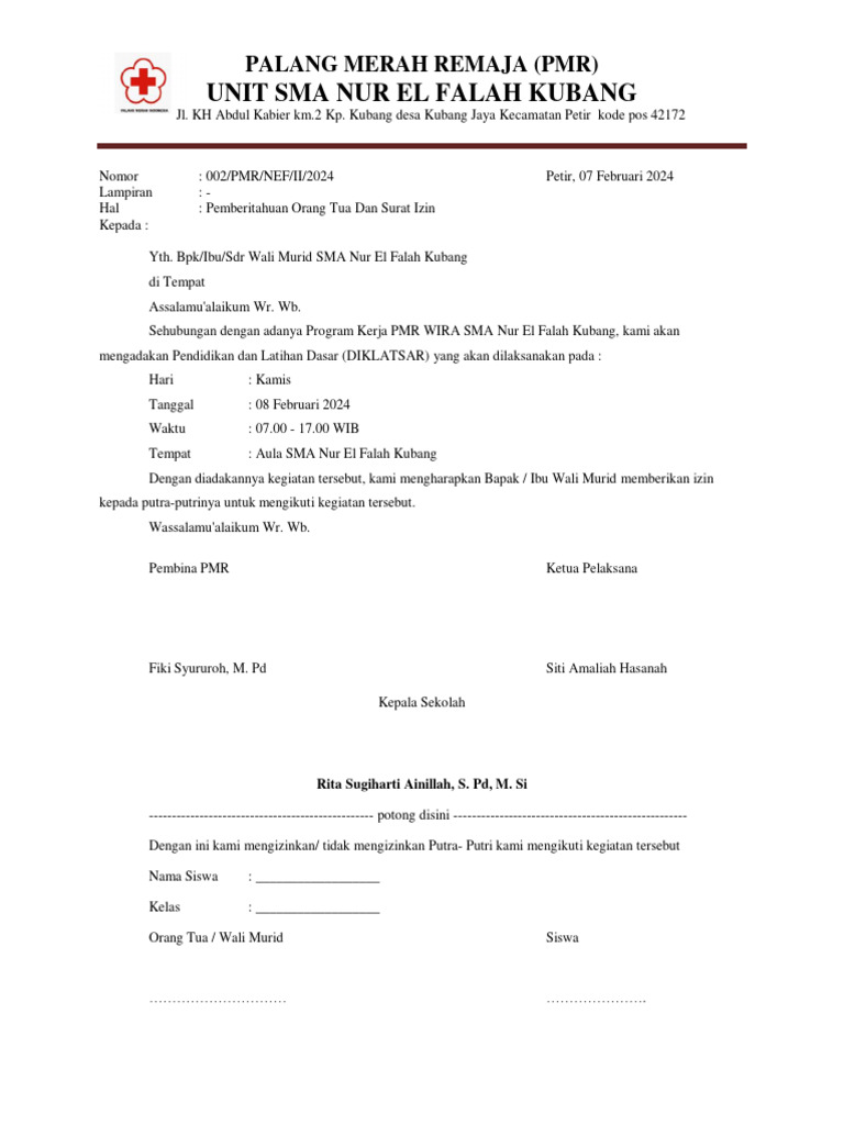 Surat Izin Org Tua Siswa Fix | PDF