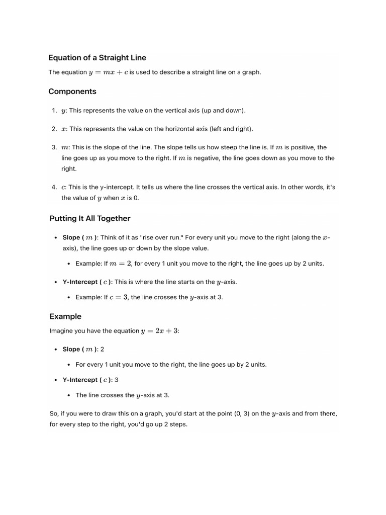 Equation of Straight Line (Notes) | PDF