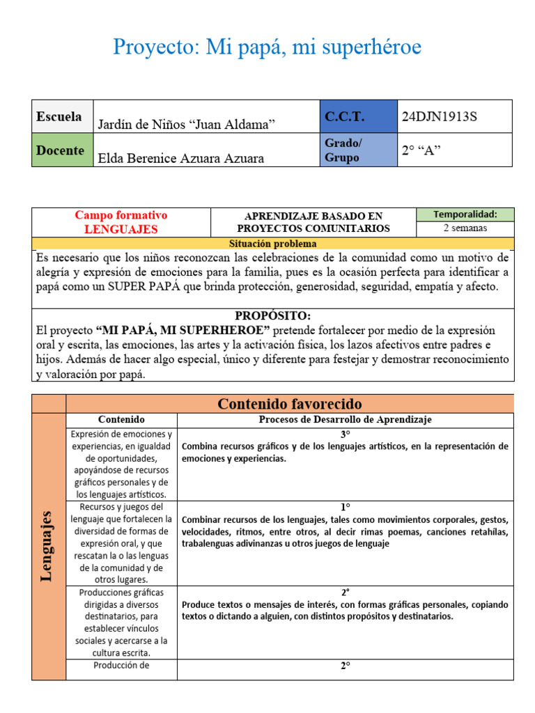 Proyecto-Mi Papá, Mi Súperheroe-Mayo 2024 | PDF | Evaluación | Aprendizaje