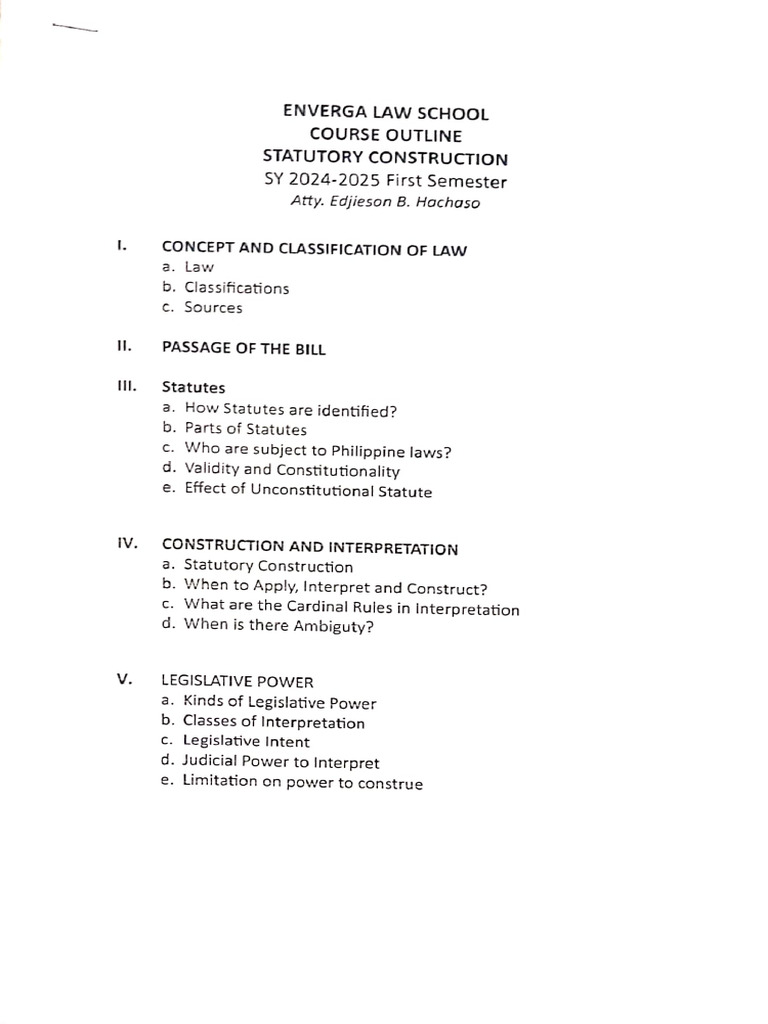 Course Outline Statutory Construction | PDF