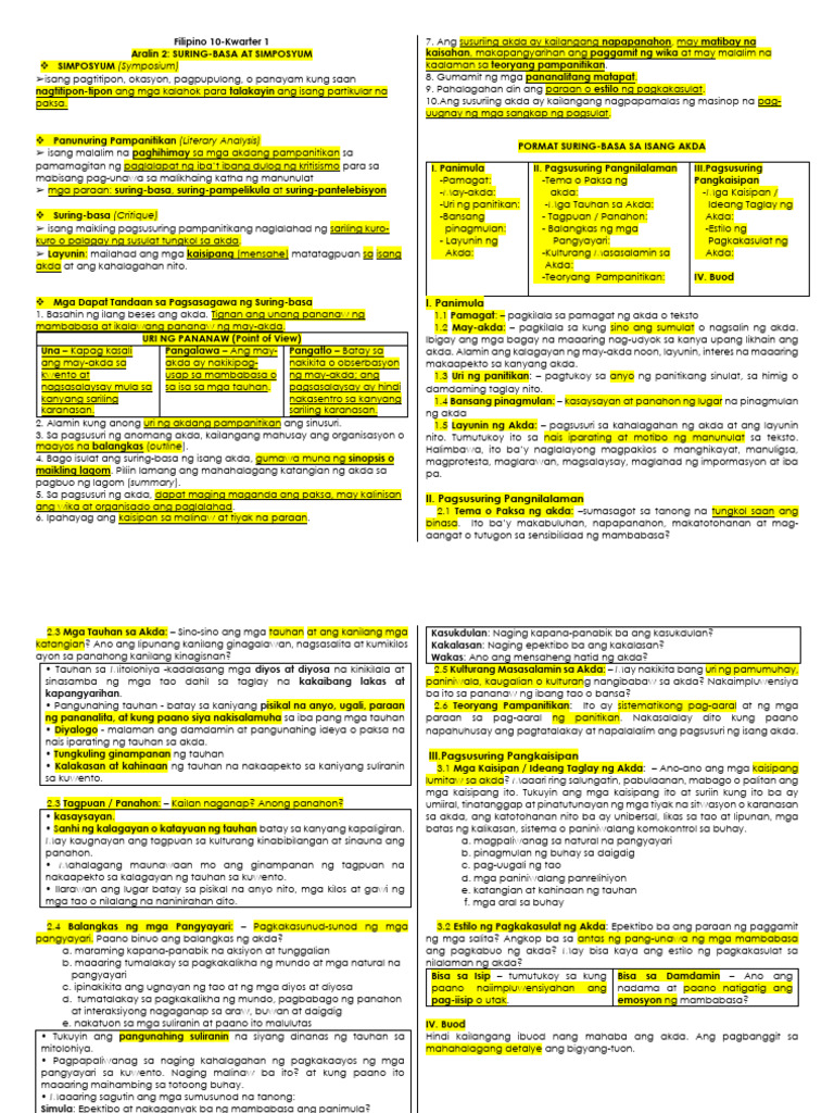 q1 Fil 10 Note 2 Suring Basa | PDF