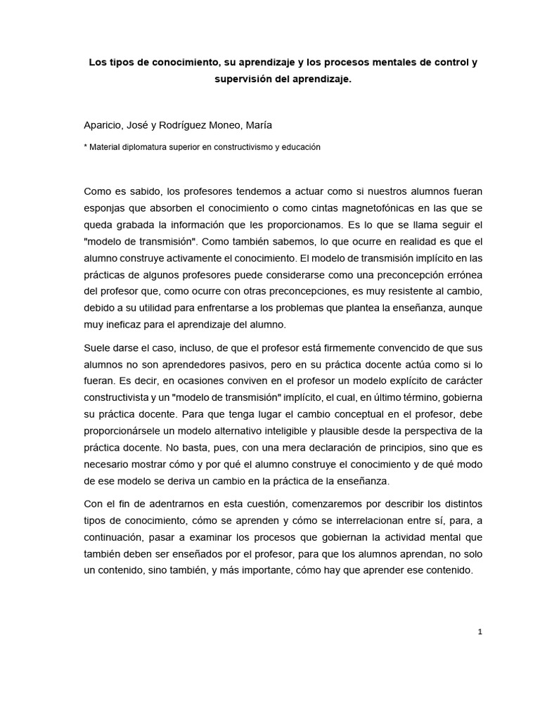 Conocimiento: Declarativo y Procedimental | PDF | Aprendizaje | Conocimiento
