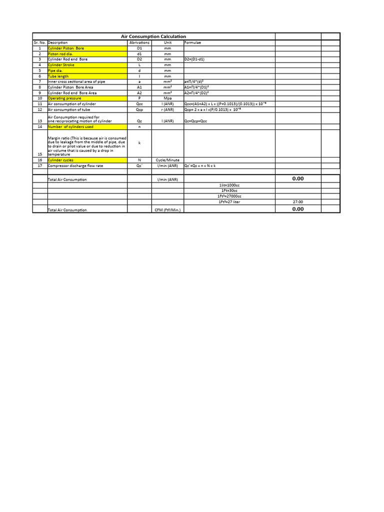 Air Consumption Calculation | PDF | Piston | Gas Technologies