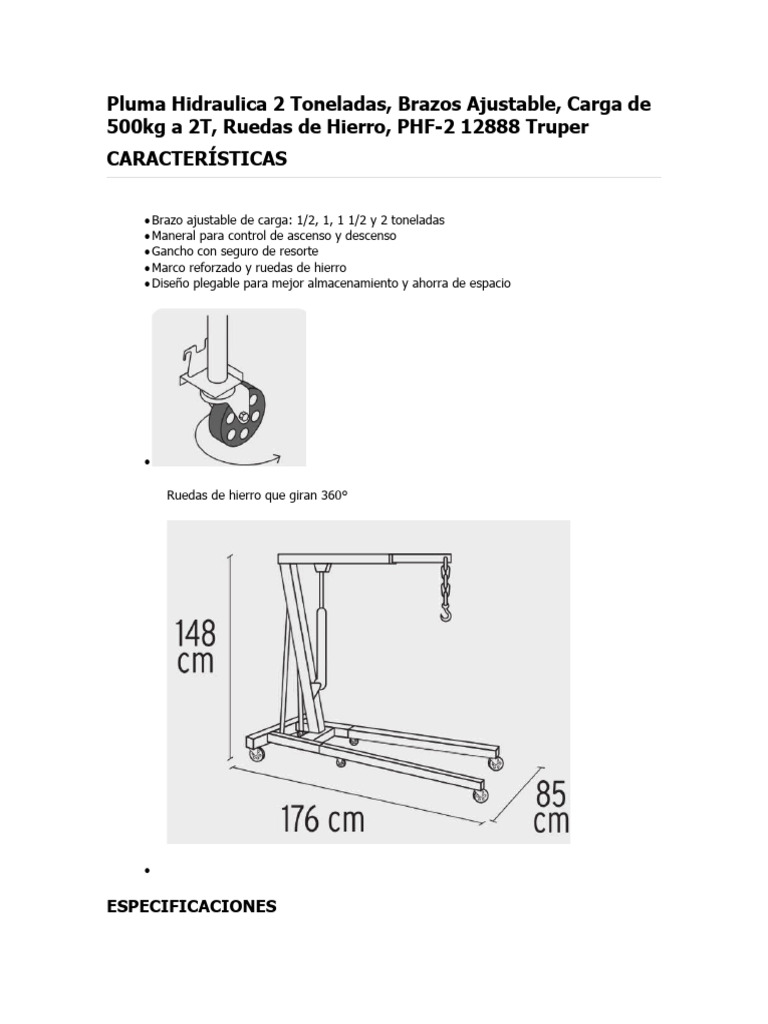 Pluma Hidráulica 2 Toneladas Truper | PDF
