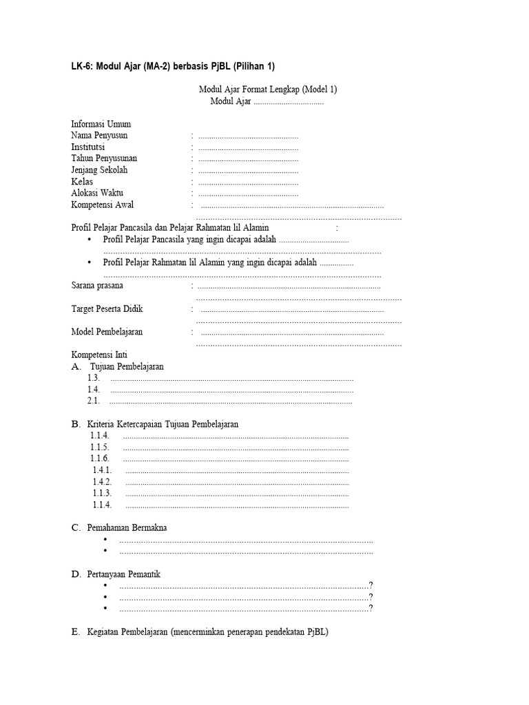 LK 6. K1. Modul Ajar MA-2 Berbasis PjBL | PDF