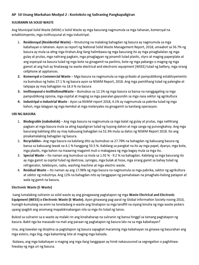 Handouts AP10 Q1 M2 Suliraning Pangkapaligiran | PDF