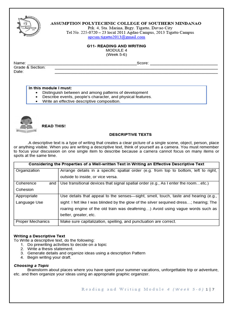 Reading and Writing Module 4 Week 5 and 6 | PDF