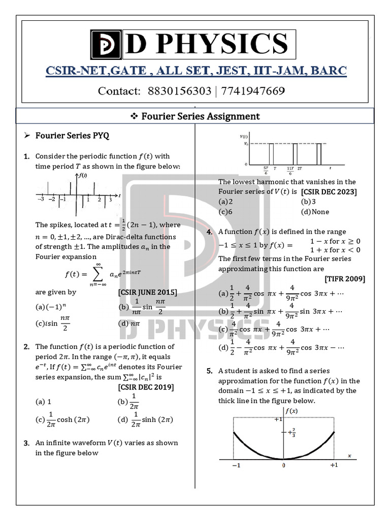 Fourier Series Exam Questions and Solutions | PDF | Fourier Series ...