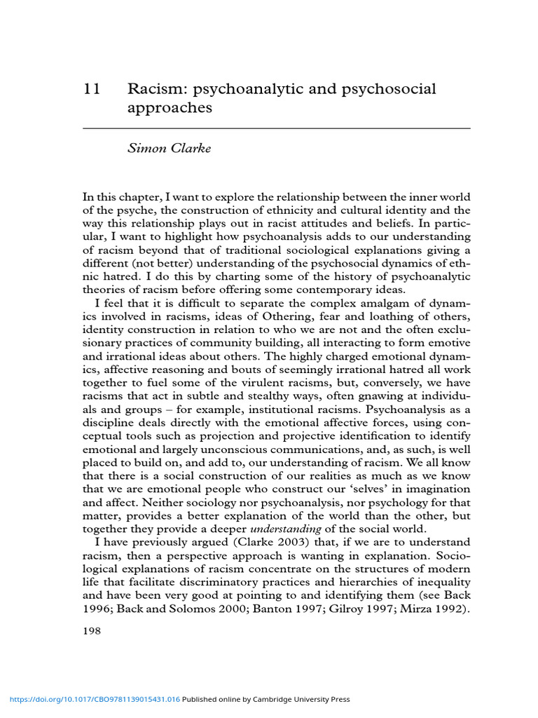 Racism: Psychoanalytic and Psychosocial Approaches | PDF ...