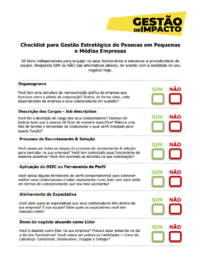 03.CheckList Gestão Estratégia Do Empresário-Gestor | PDF
