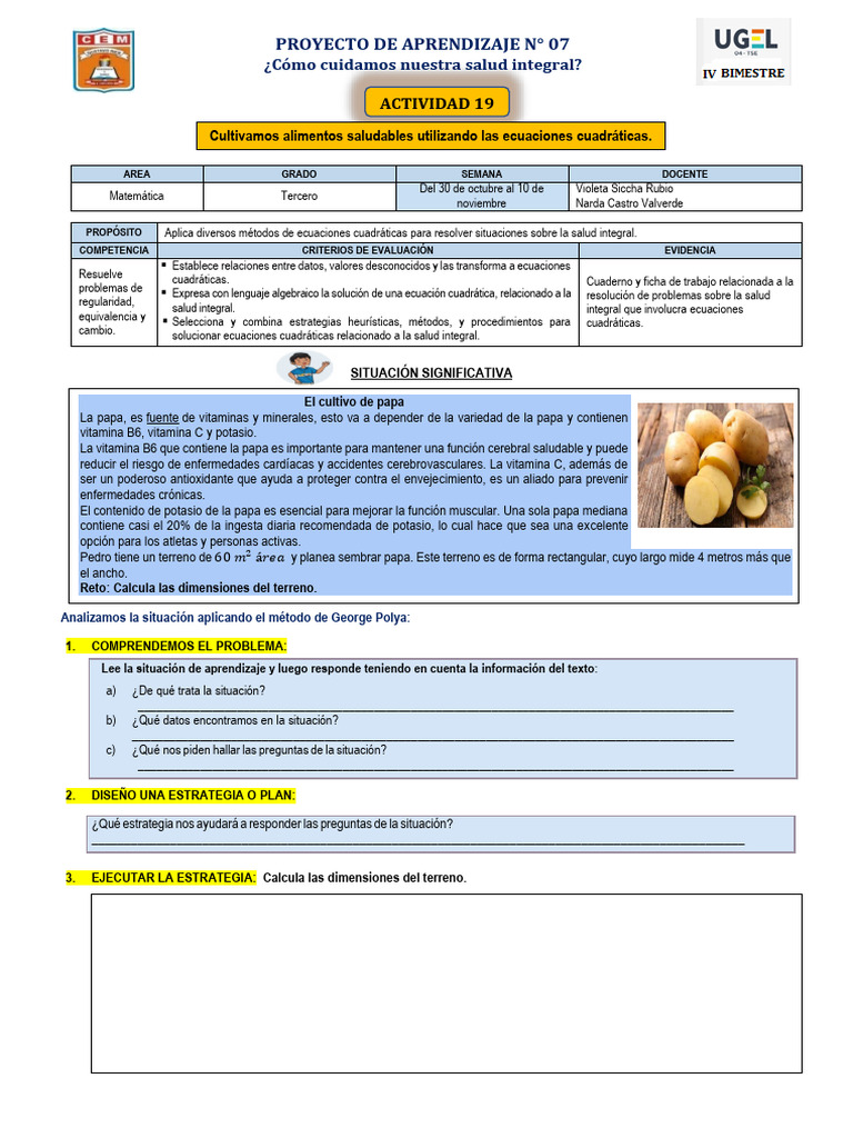 Actividad19 - Mat3° - Ecuación Cuadrática | PDF | Ecuaciones ...