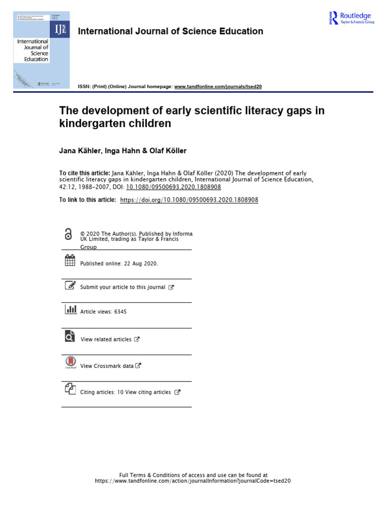 The Development of Early Scientific Literacy Gaps in Kindergarten ...
