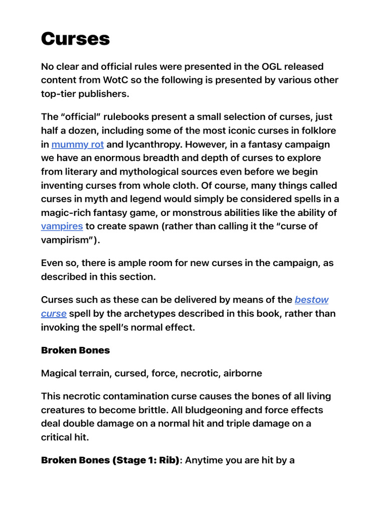 Curses - 5th Edition SRD | PDF | Hatred