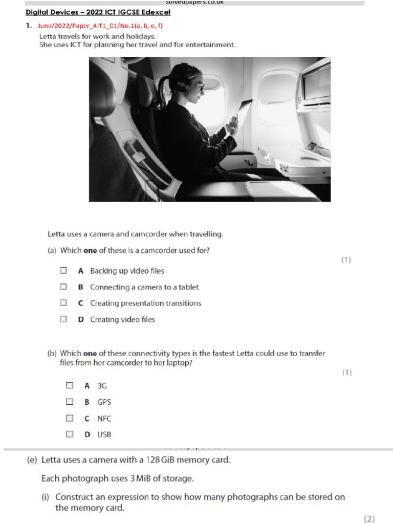 Digital Devices - 2022 ICT IGCSE Edexcel Question | PDF