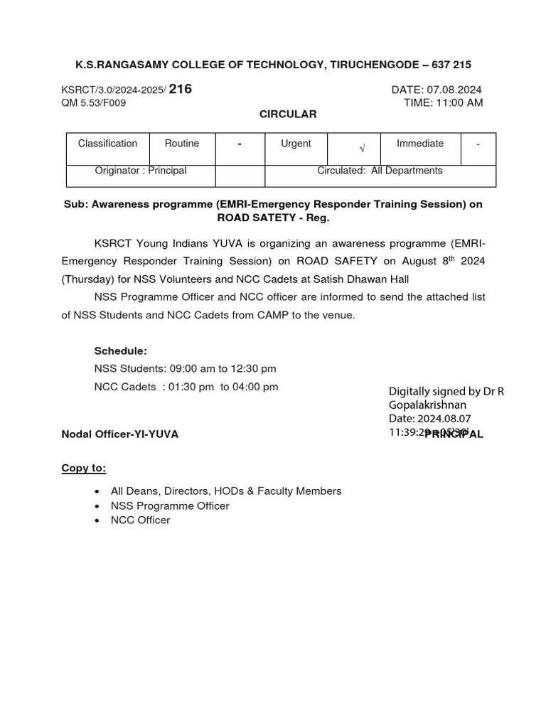 Road Safety Training at KSRCT | PDF | Youth Organizations