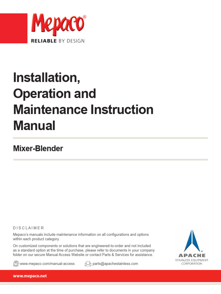 Mepaco MixerBlender Maintenance Manual | PDF | Valve | Bearing (Mechanical)