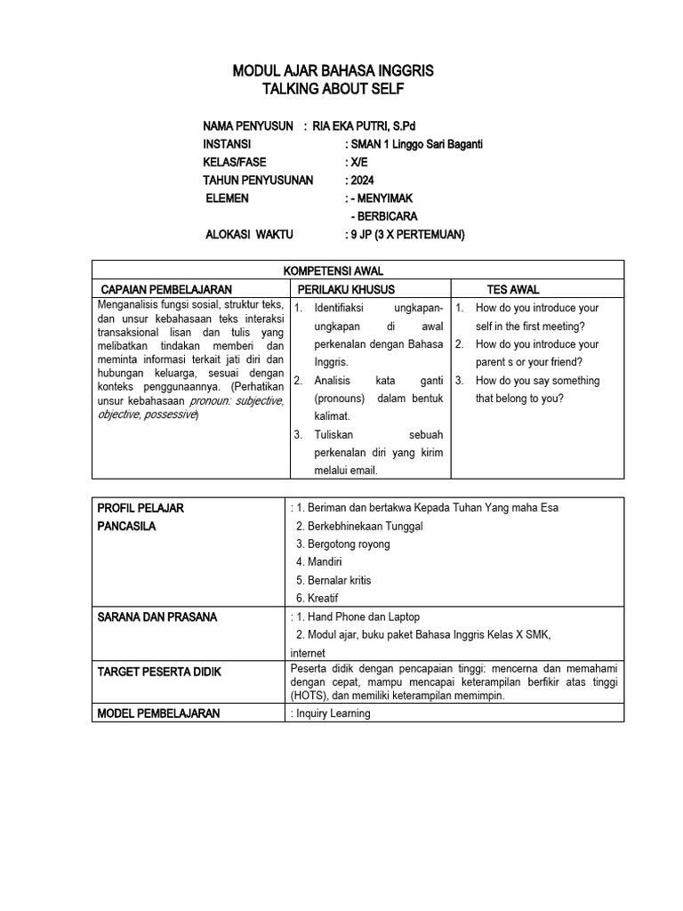 Modul Ajar X Introduction | PDF