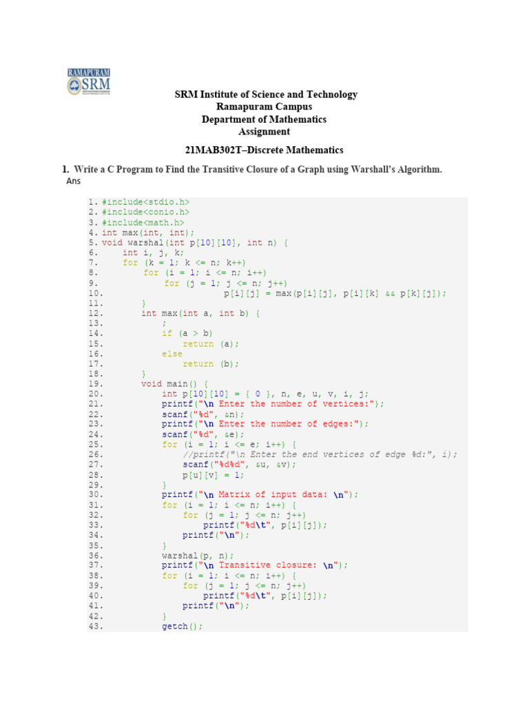 DM Assignment 1 Answer | PDF | Vertex (Graph Theory) | Computational Complexity Theory