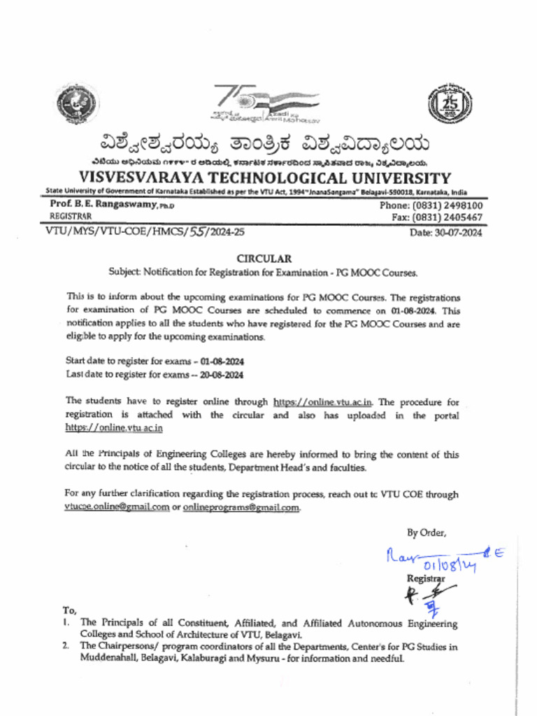 Circular (55) - PG MOOC Courses - Registration Notification For Examination | PDF
