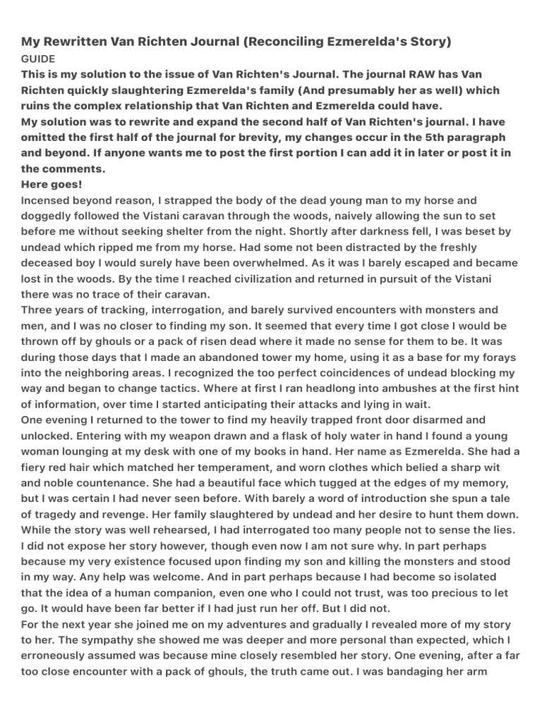 My Rewritten Van Richten Journal (Reconciling Ezmerelda's Story) | PDF