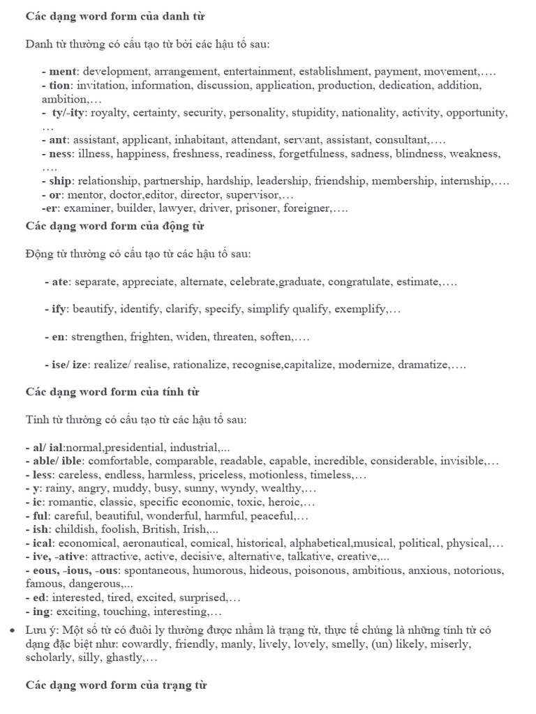 Các dạng word form bài tập | PDF