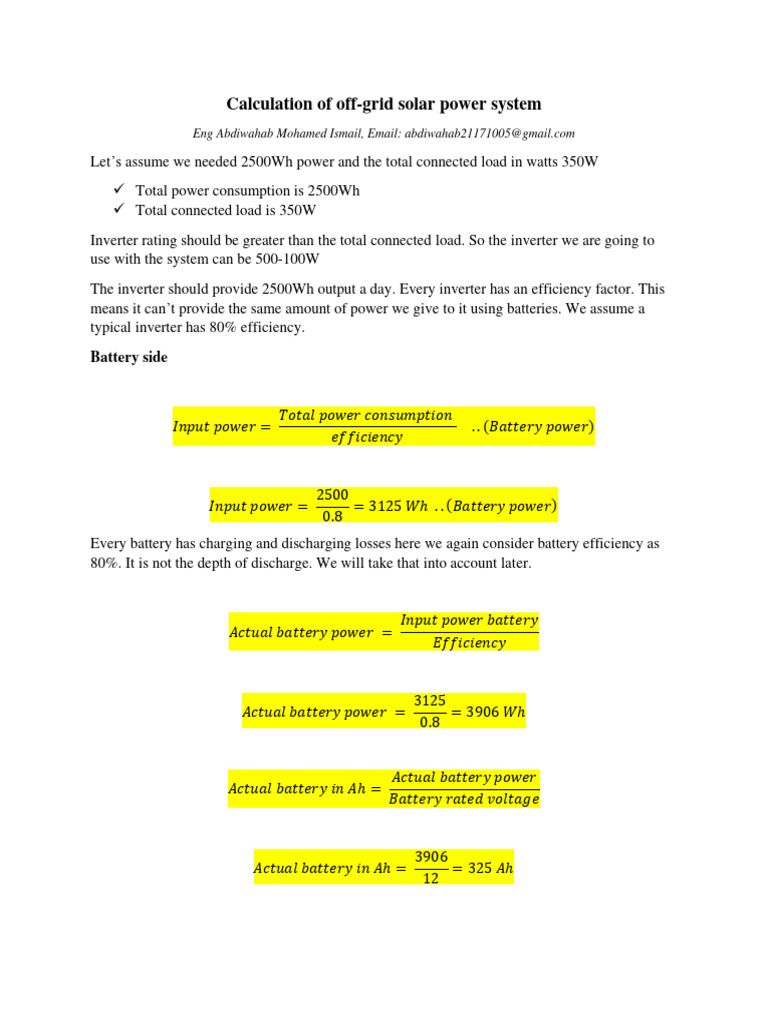 Solar Off Grid System Calculation | PDF | Photovoltaic System | Solar Power