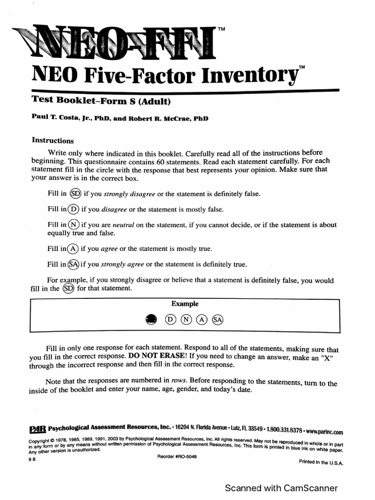 Neo Ffi Test Booklet Form S | PDF
