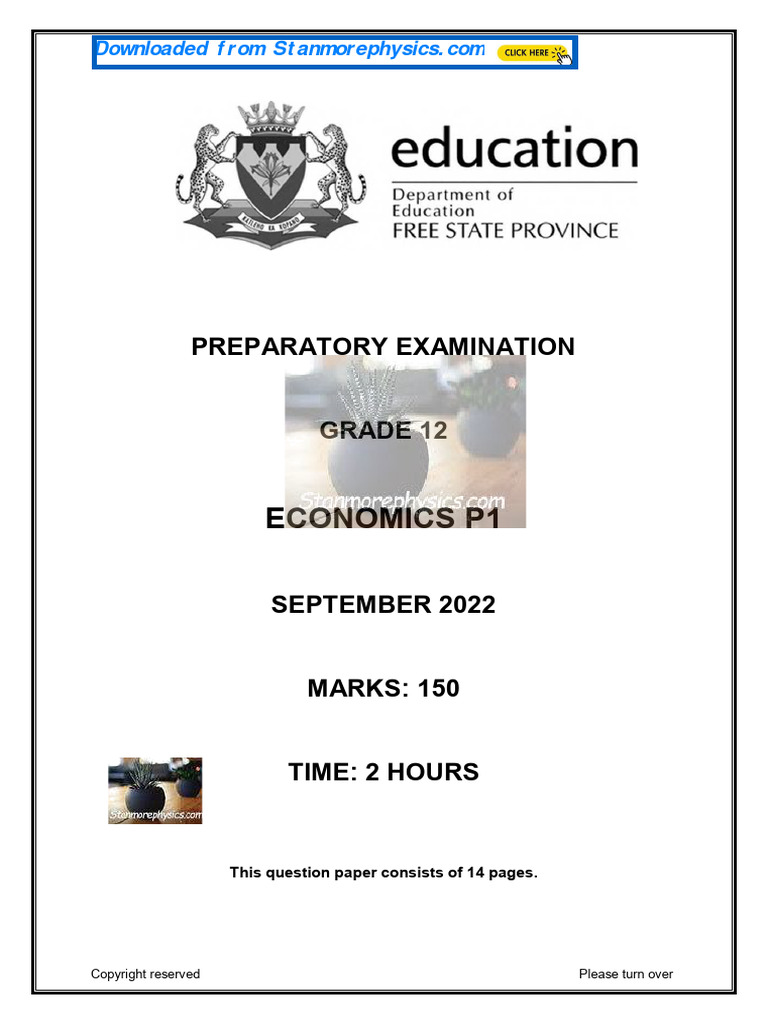 FS Economics Grade 12 SEPT 2022 P1 and Memo | PDF | Economics ...