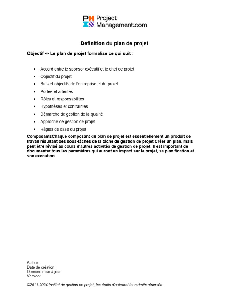 Project Plan Definition V3 | PDF | Risque | Planification
