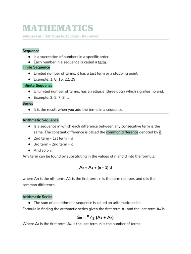 Mathematics Exam Reviewer: Sequences & Polynomials | PDF | Division ...