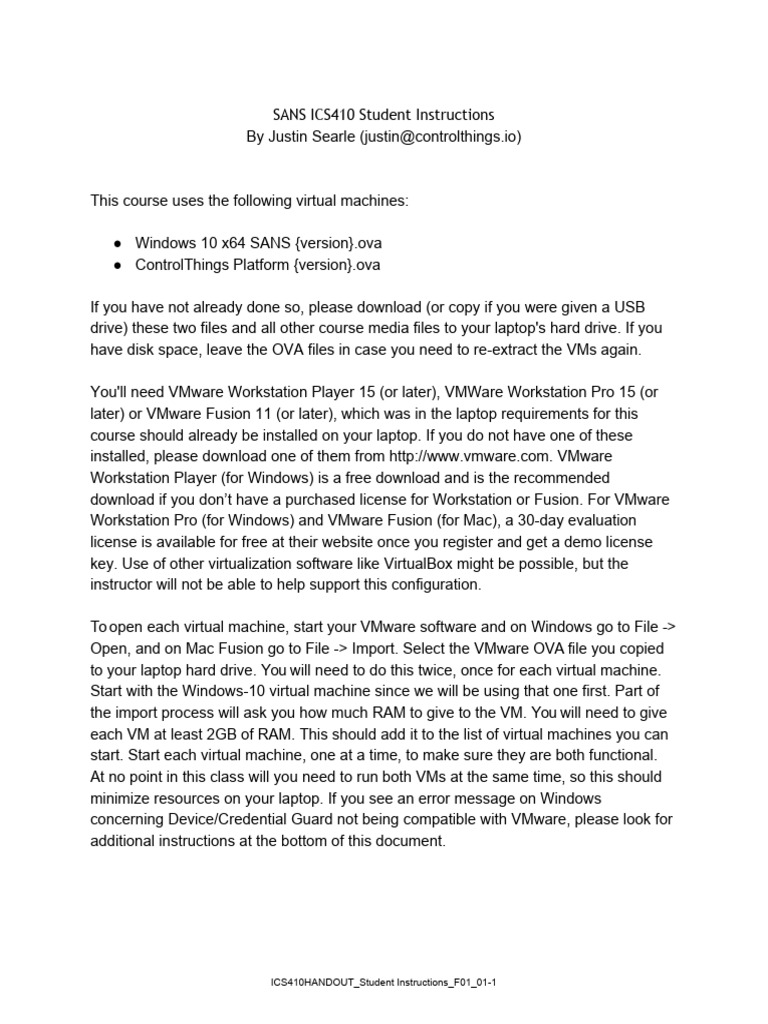 SANS ICS410 VM Setup Guide | PDF | Virtual Machine | Superuser