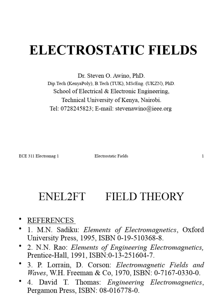 Eeei 309-Electrostatics | PDF | Electric Field | Electrostatics