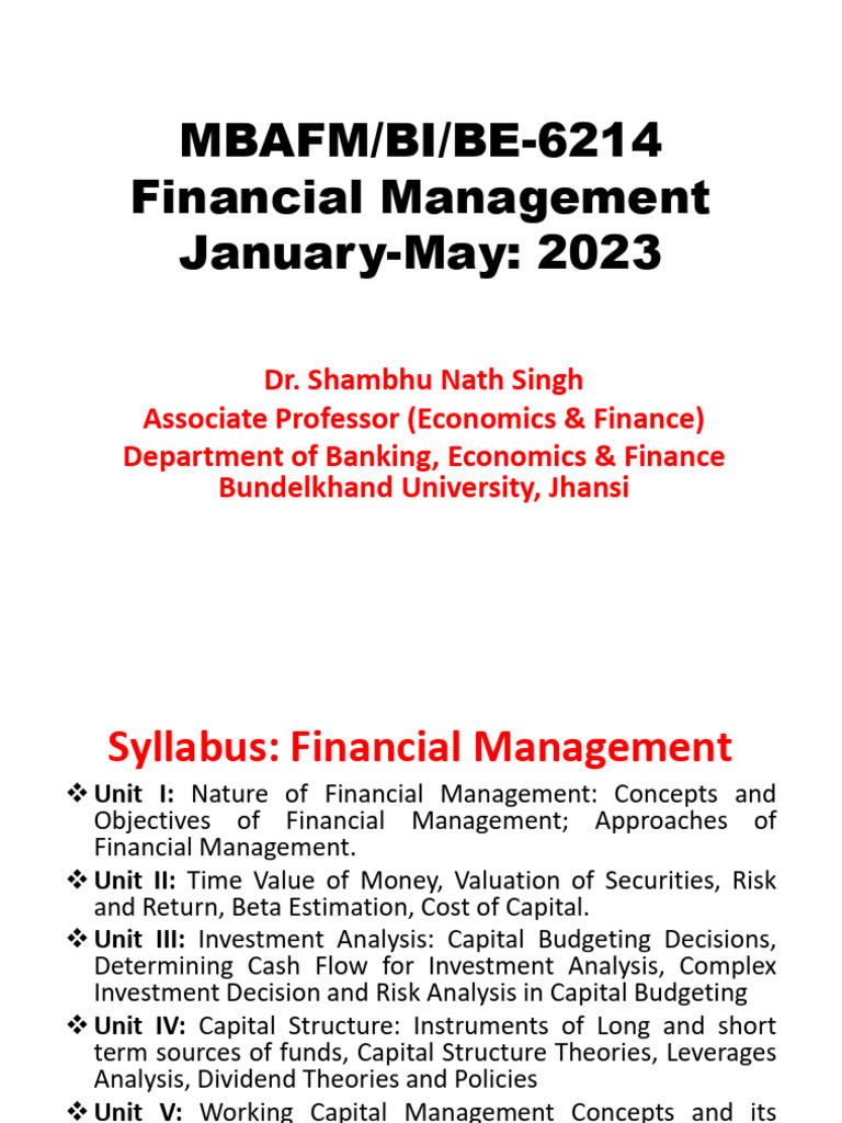 FM-MBA-FM-BI-BE - Unit-1-1 | PDF | Profit (Economics) | Valuation (Finance)