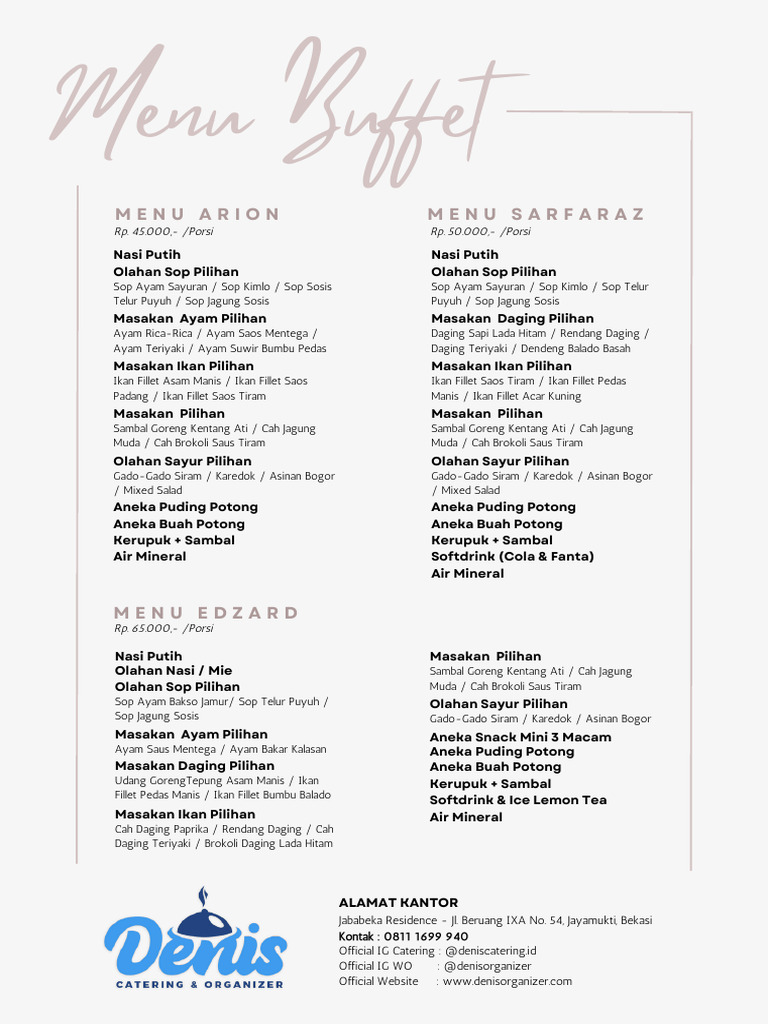 Paket Catering - Menu Buffet Dan Pondokan | PDF