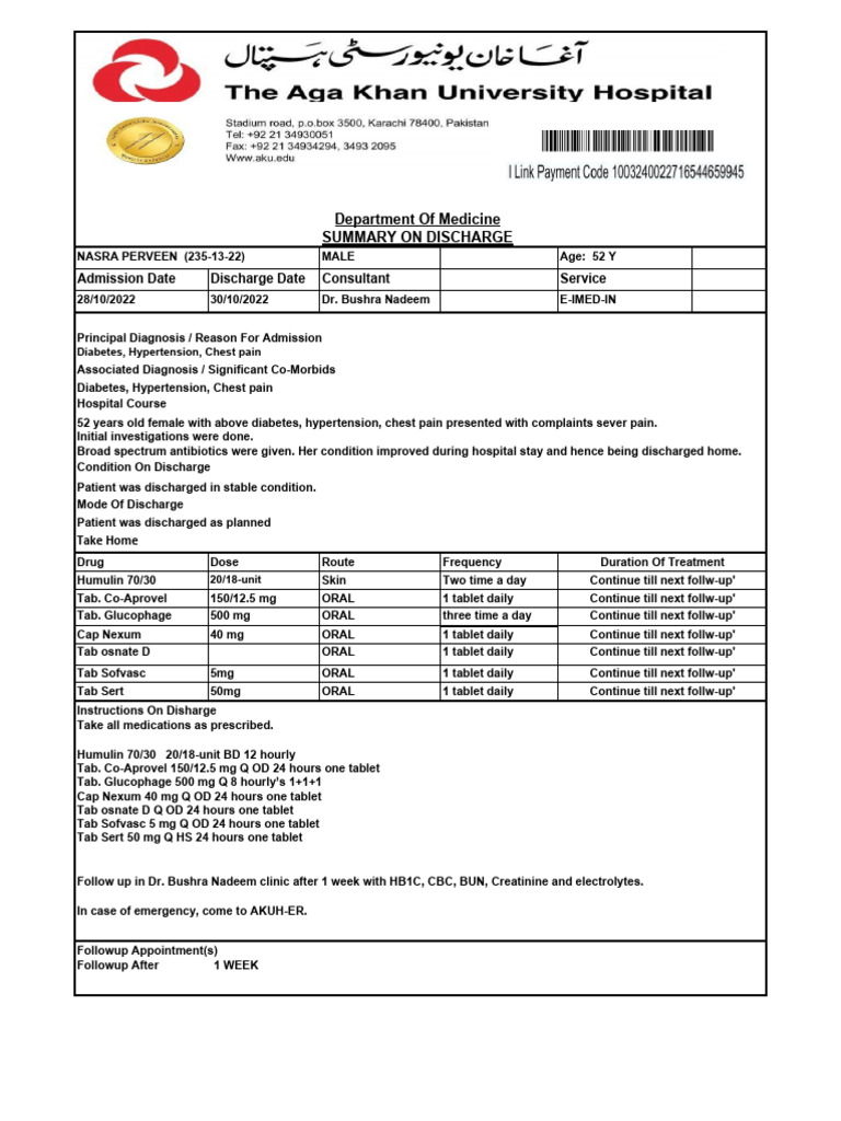 Agha Khan Hospital Nasra Parveen | PDF