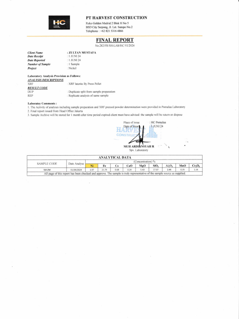 282.report Assay Zultan Musatafa - 20240601 - 0001 | PDF