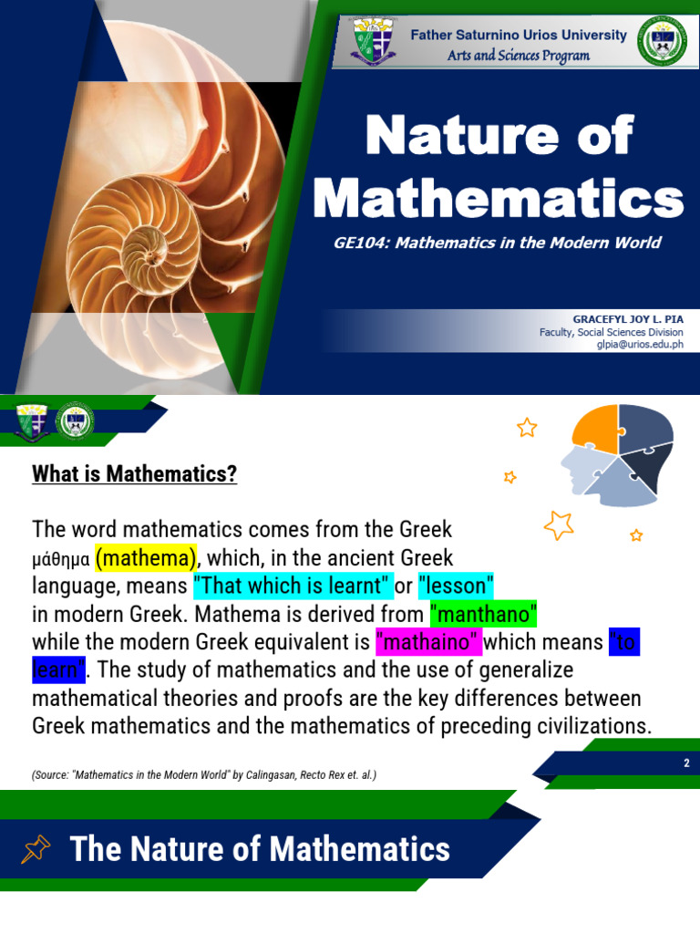 LESSON 1 Mathematics in The Modern World | PDF | Pattern | Mathematics