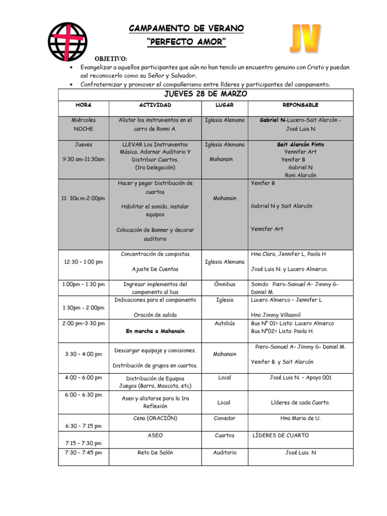 Programa Del Campamento | PDF | Comida | Comportamientos alimenticios de los humanos
