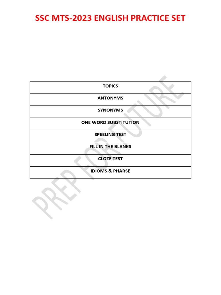 SSC MTS 2023 English Practice Set | PDF