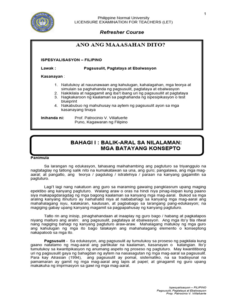 Pagsusulit, Pagtataya at Ebalwasyon | PDF