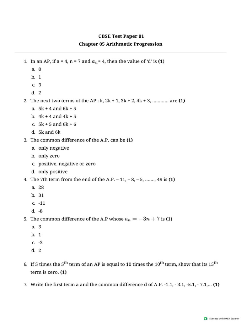 Arithmetic Progression Ws1 | PDF