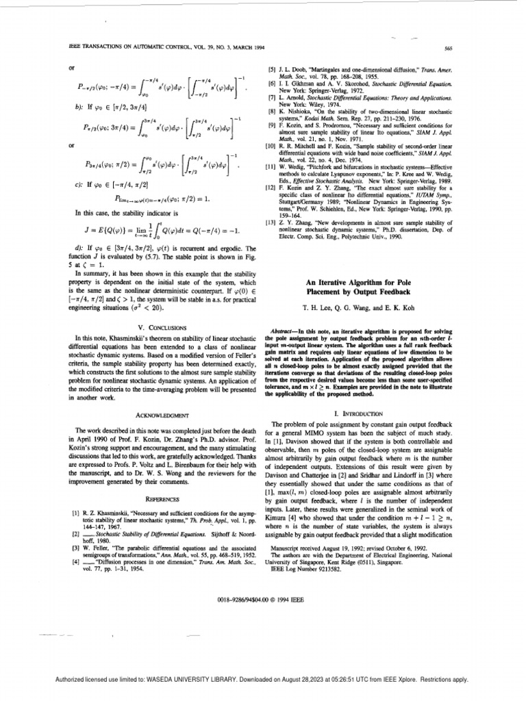 An Iterative Algorithm For Pole Placement by Output Feedback-2 | PDF | Matrix (Mathematics ...
